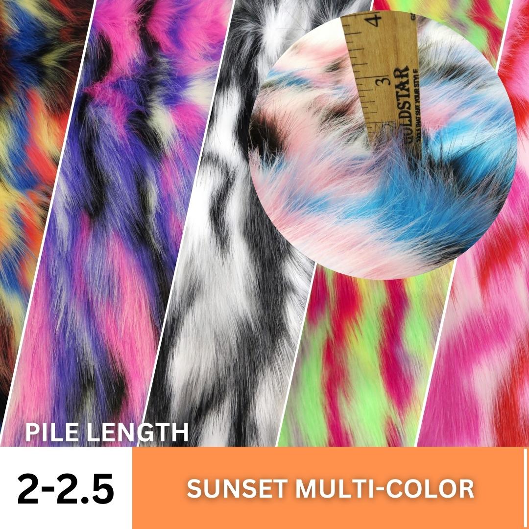 Sunset Multi-Color Faux Fur Fabric by the Roll | Big Z Fabric