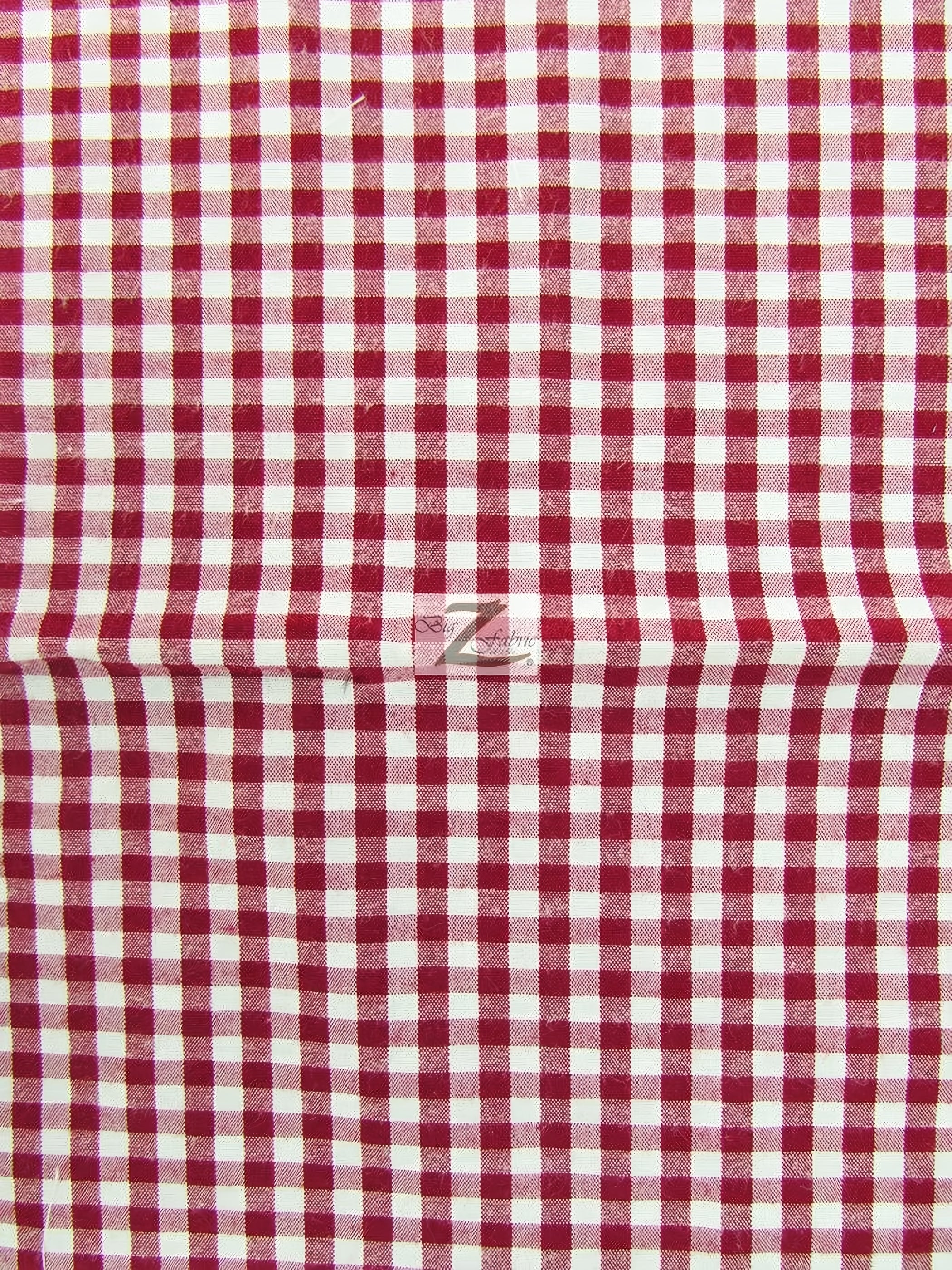 Mini Checkered Gingham Poly Cotton Printed Fabric Burgundy 50 Yard Bolt ...
