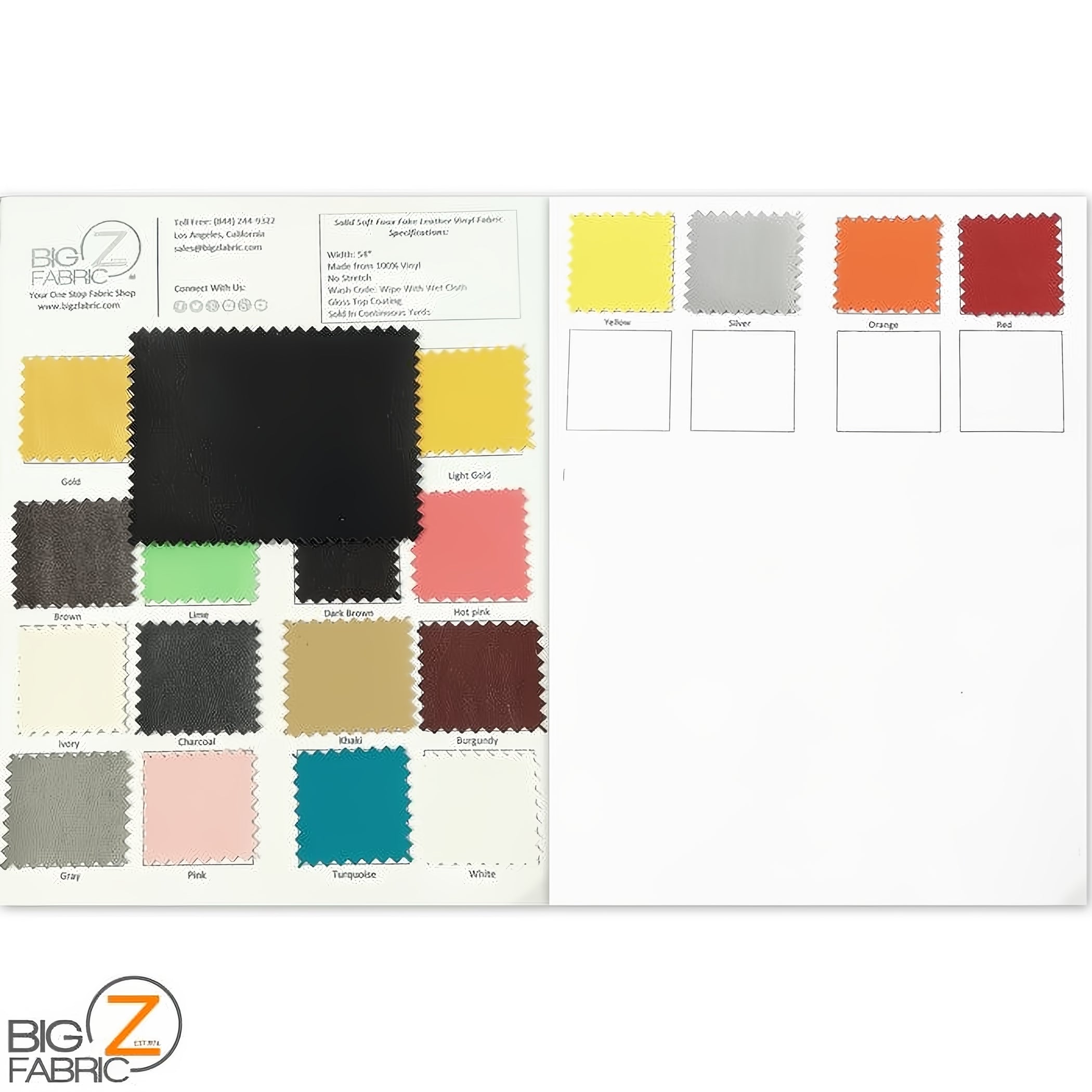 Solid Soft Vinyl Fabric - COLOR CARD by the Yard | Big Z Fabric